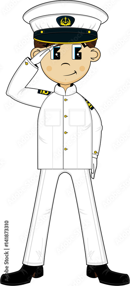 Vettoriale Stock Cute Cartoon Navy Sailor Captain | Adobe Stock