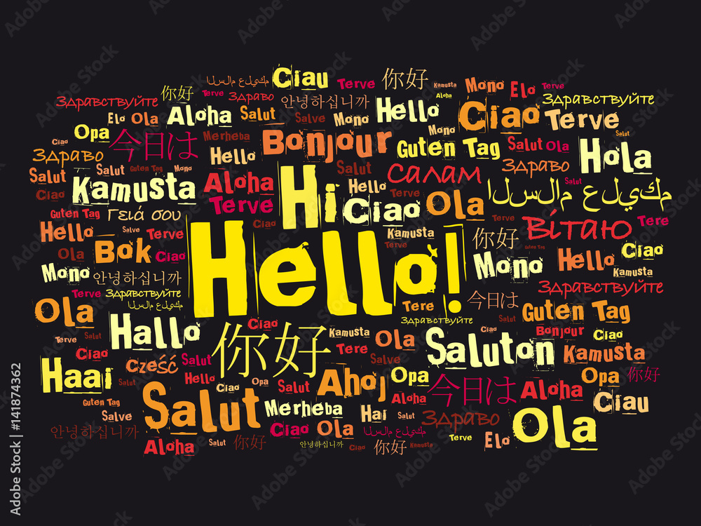 Hello word cloud in different languages of the world, background ...