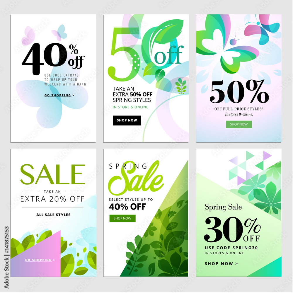 Set of mobile sale banners. Spring sale banners. Vector illustrations ...
