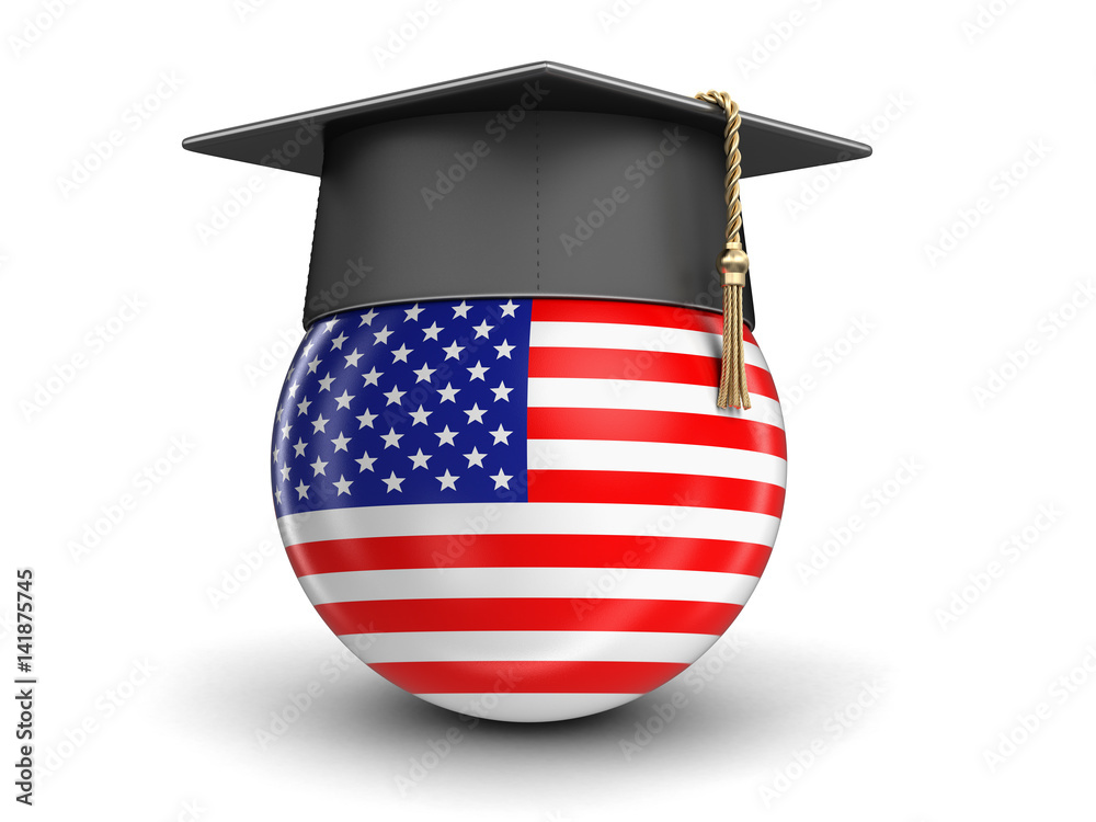 Graduation cap and USA flag. Image with clipping path Stock ...