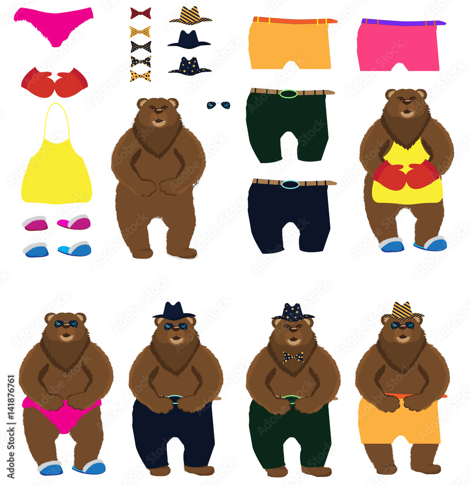 Vector bear boy with his cloth set. For paper doll, dress up games ...