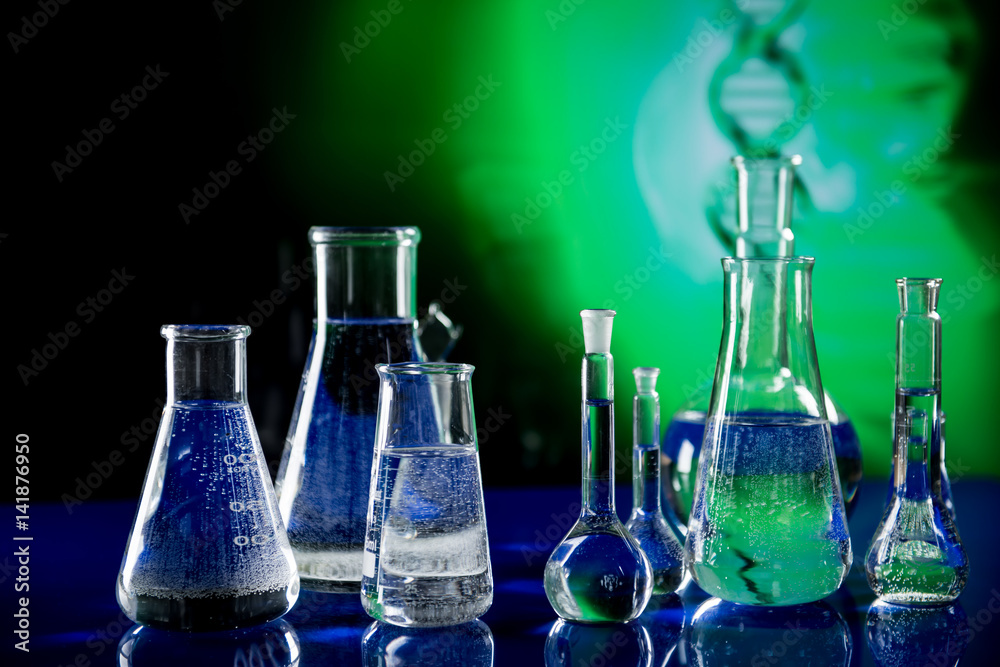 Lab theme. Science and medical background. Laboratory glassware. Stock ...