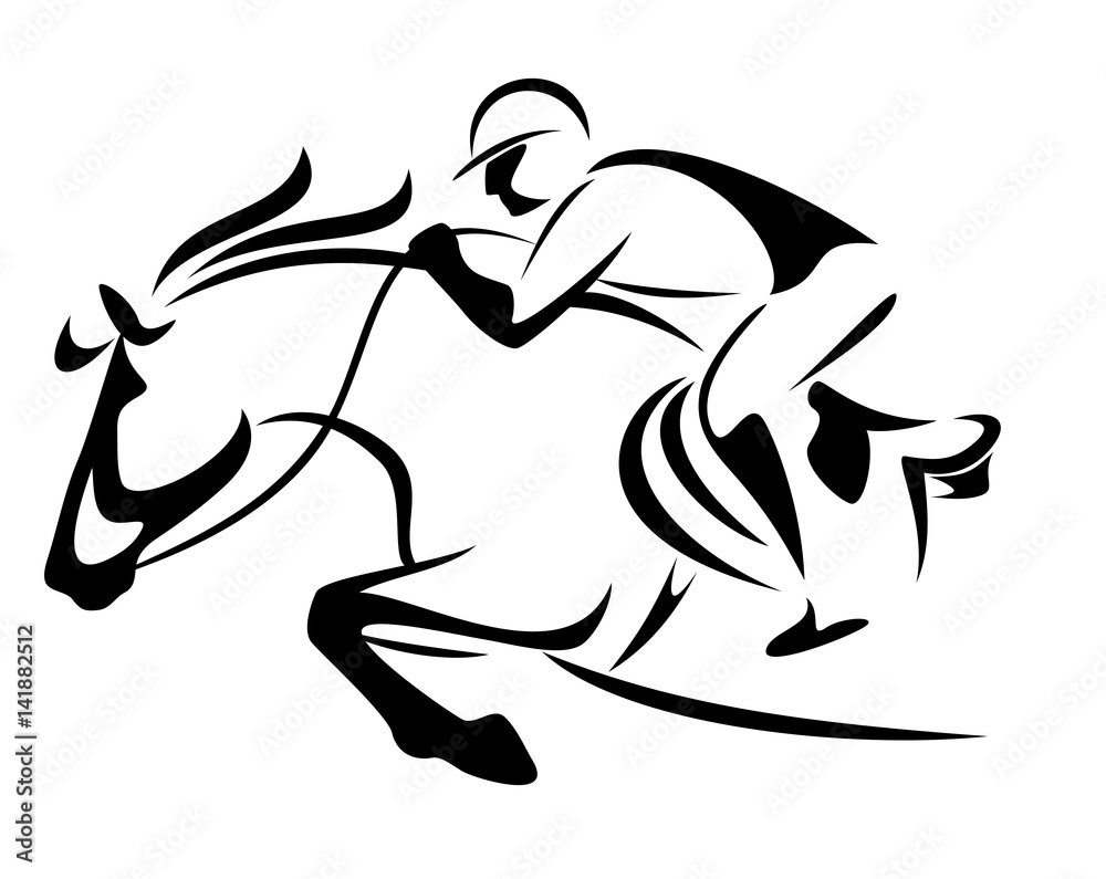 show jumping emblem - black and white vector outline of horse and ...