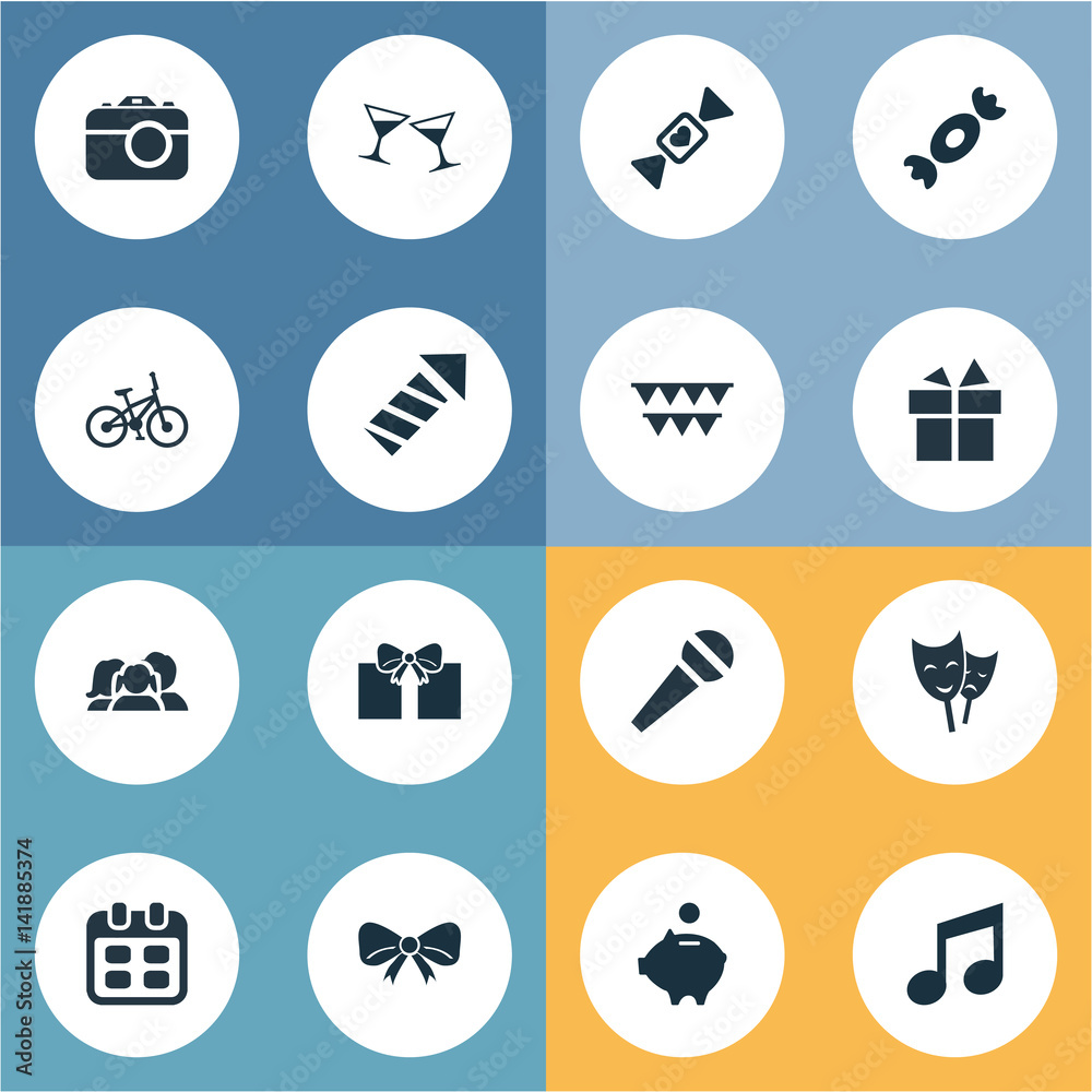 Vector Illustration Set Of Simple Celebration Icons. Elements Mask ...