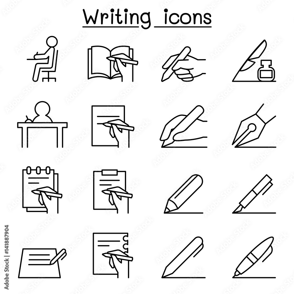 Writing icon set in thin line style Stock Vector | Adobe Stock