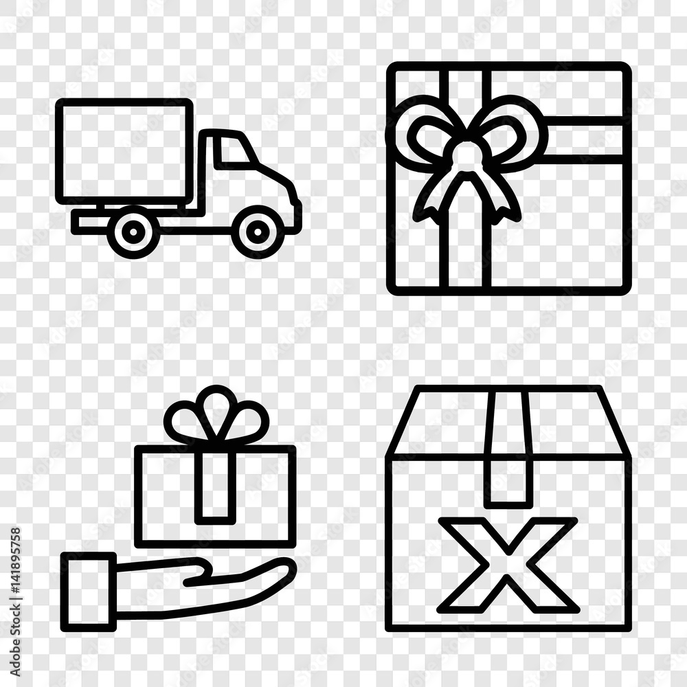 Vetor de Set of 4 parcel outline icons do Stock | Adobe Stock