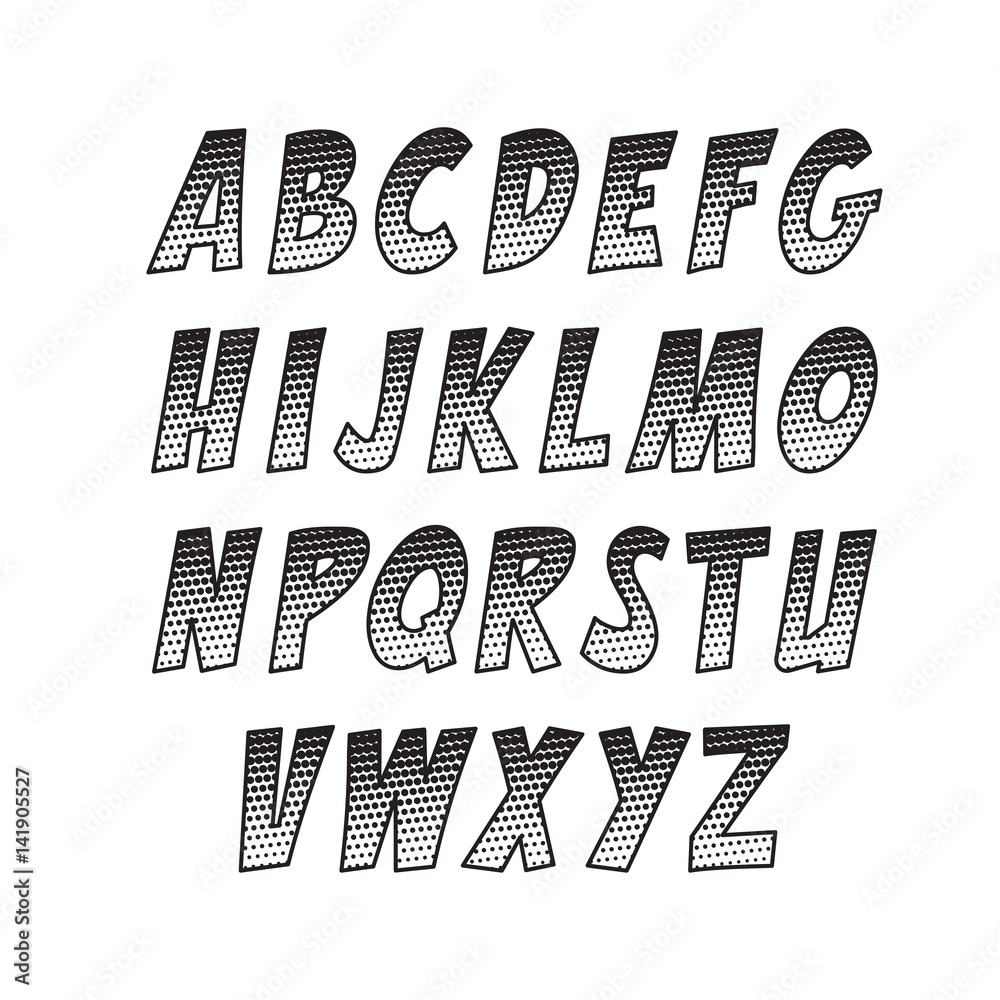 Creative font. Vector alphabet collection set in the style of comics ...