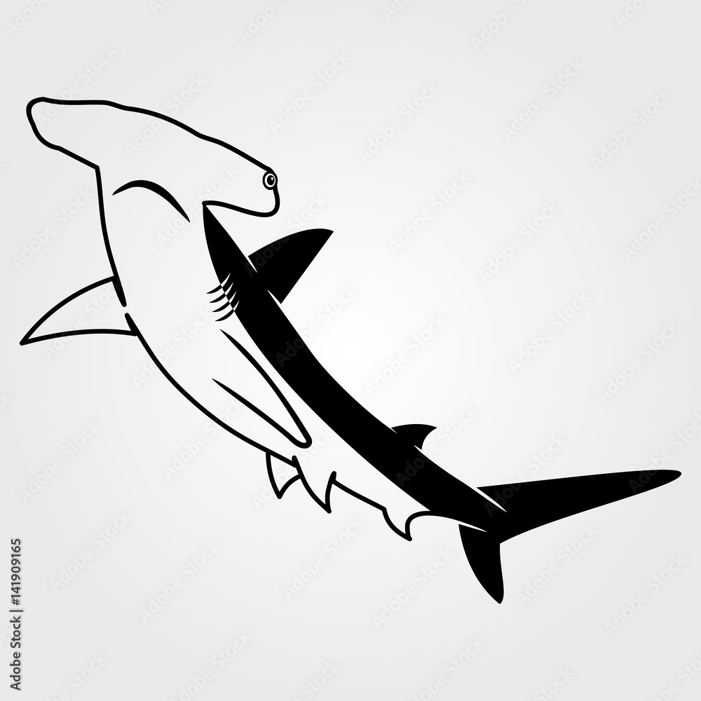 Hammerhead Shark icon isolated on white background. Stock Vector ...