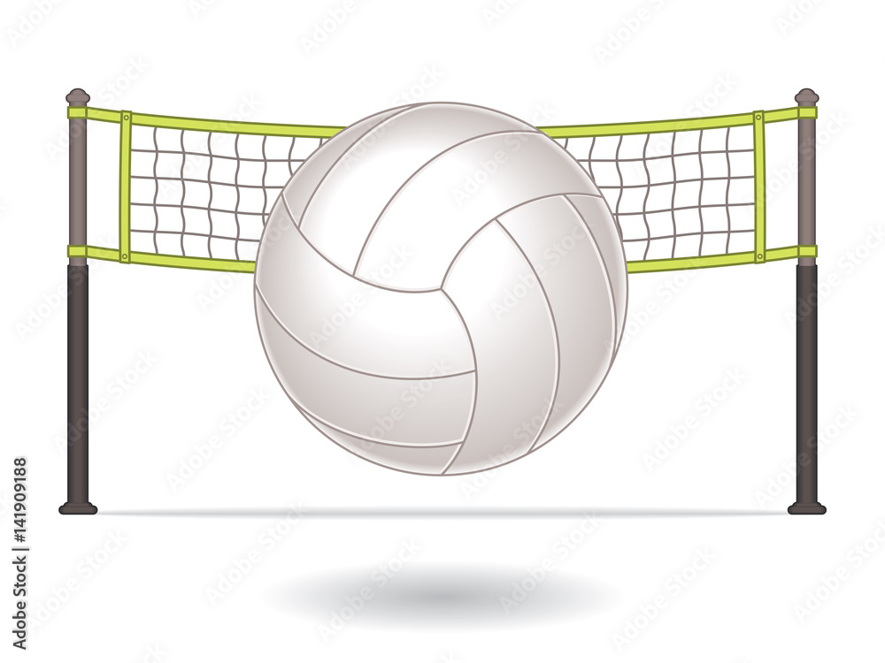 volleyball net with ball in front of net isolated on a white background ...