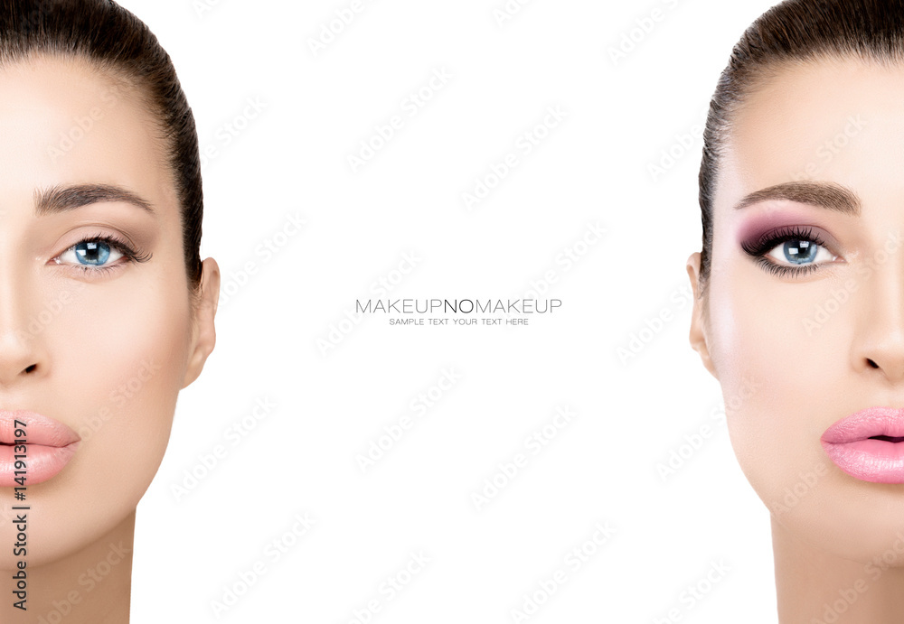 Makeup No-Makeup. Two half Faces to illustrate differences Stock Photo ...