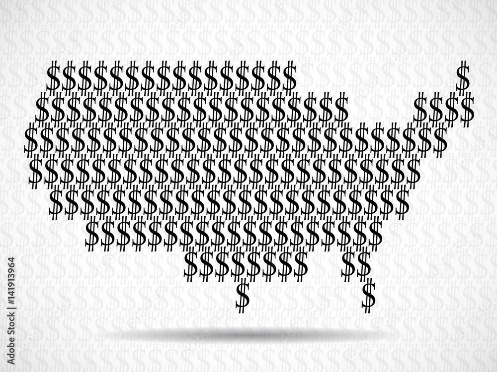 Abstract USA map with signs of the us dollar. Vector background Stock ...