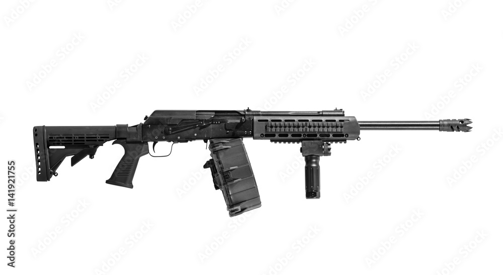 AK-47 12 Guage Shotgun with Drum Magazine Isolated on White Background ...