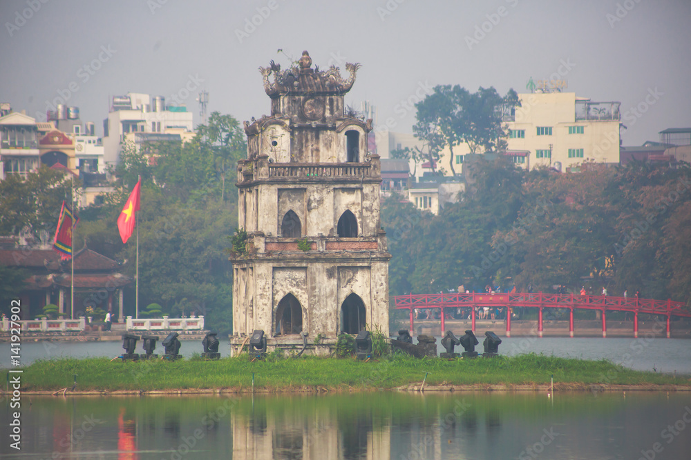 View of Vietnam capital city, Hanoi with traditional vietnamese ...
