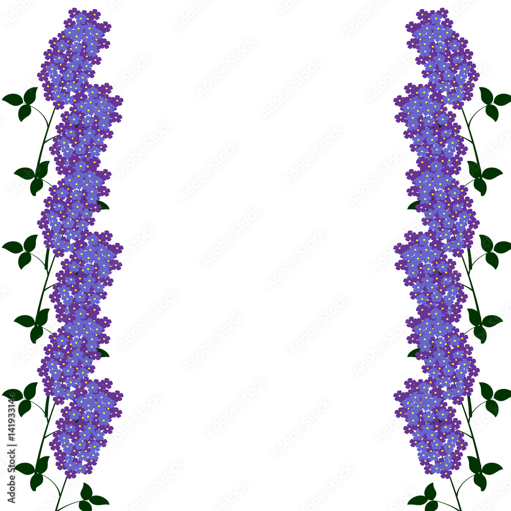 Background with lilac flowers, frame, border. Template for invitations ...