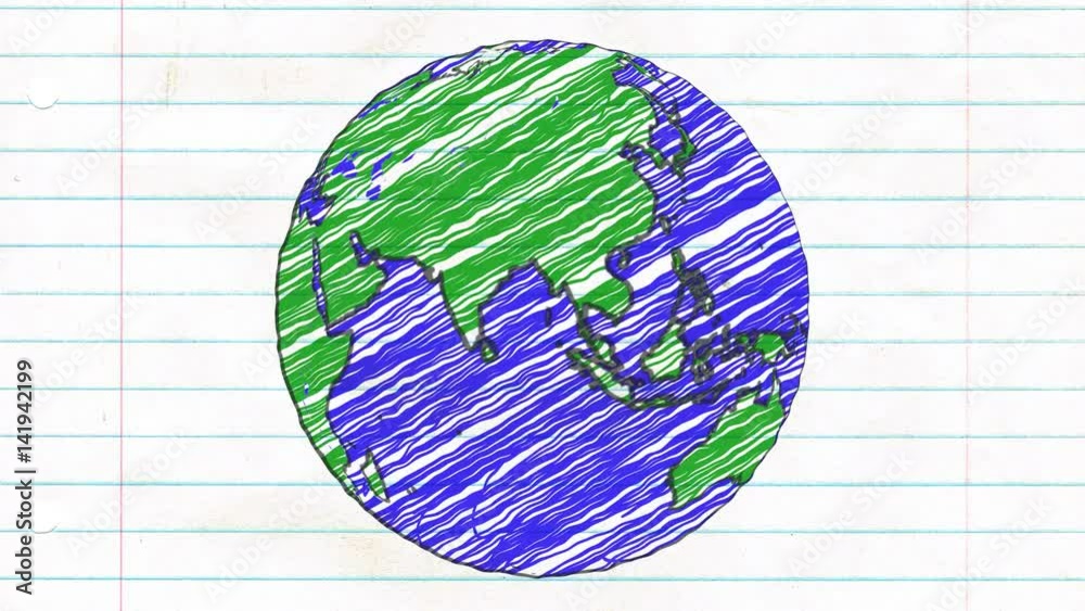 Earth drawing paper cartoon hand drawn animation spinning globe world ...