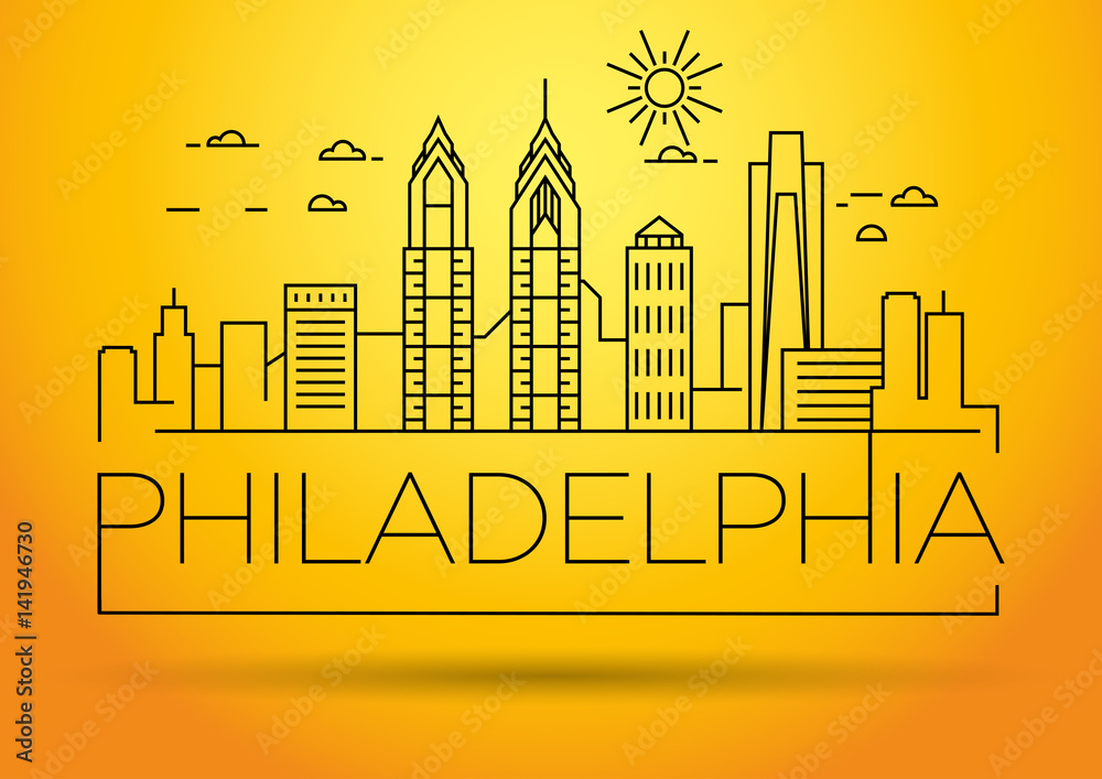 Minimal Philadelphia Linear City Skyline with Typographic Design Stock ...