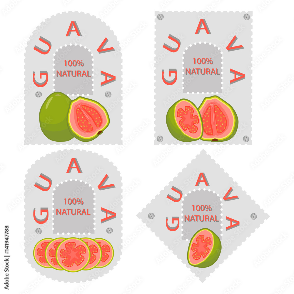 Vecteur Stock Vector illustration logo for whole ripe fruit red guava ...