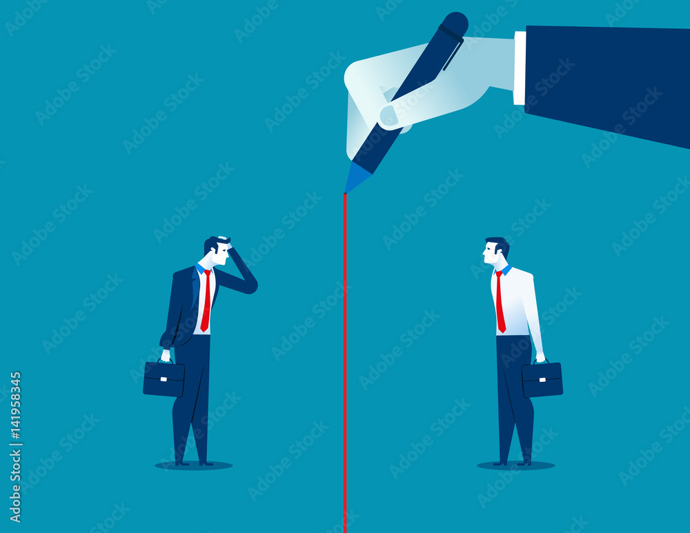 Manager painting red dividing line separation colleagues. Concept ...