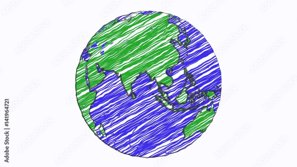 Earth drawing paper cartoon hand drawn animation spinning globe world ...