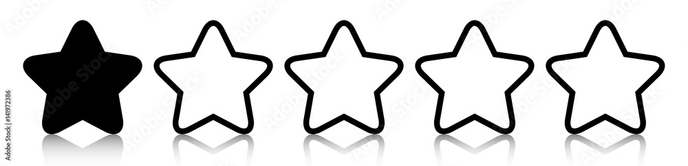 Black one star icon rating with reflection isolated on white background ...