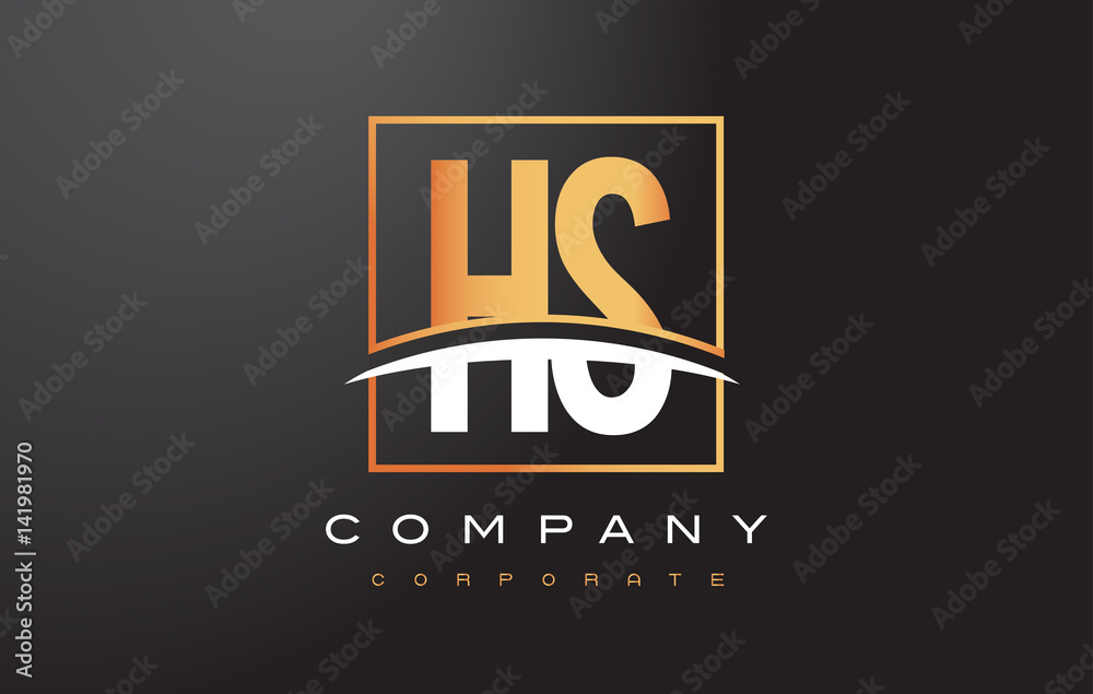 HS H S Golden Letter Logo Design with Gold Square and Swoosh. Stock ...