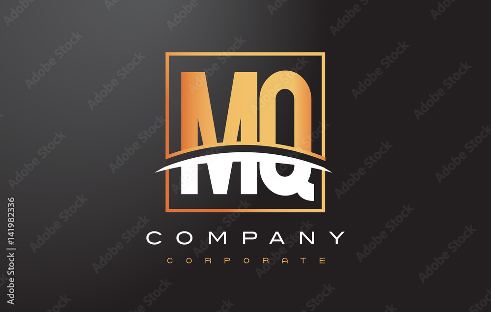 Vetor de MQ M Q Golden Letter Logo Design with Gold Square and Swoosh ...