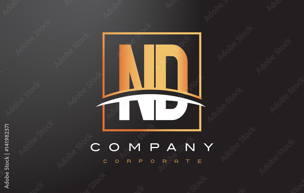 ND N D Golden Letter Logo Design with Gold Square and Swoosh. Stock ...