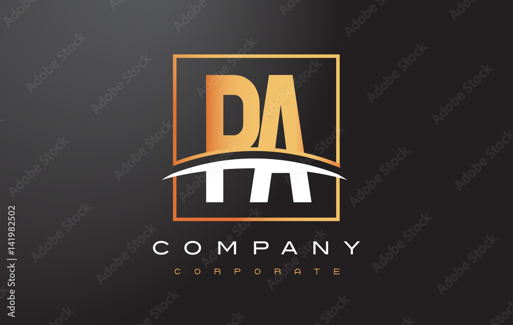 PA P A Golden Letter Logo Design with Gold Square and Swoosh. Stock ...