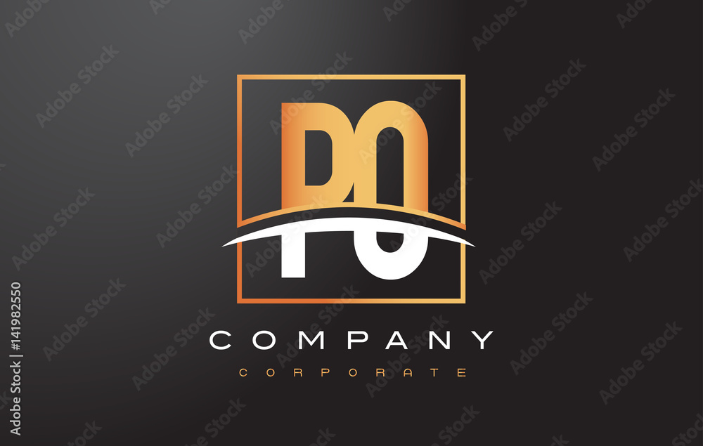 PO P O Golden Letter Logo Design with Gold Square and Swoosh. vector de ...