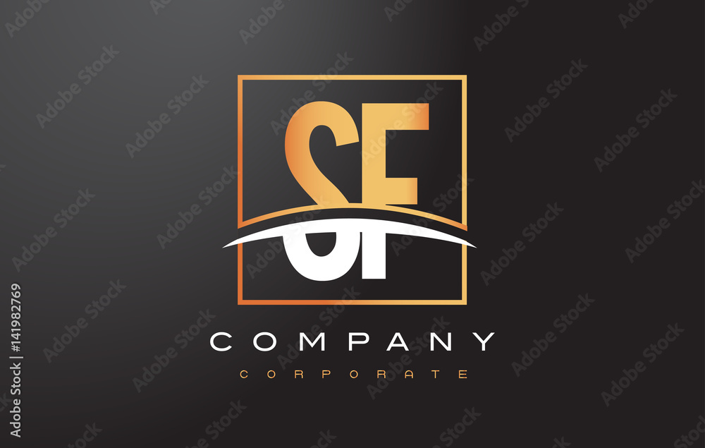 SF S F Golden Letter Logo Design with Gold Square and Swoosh. Stock ...