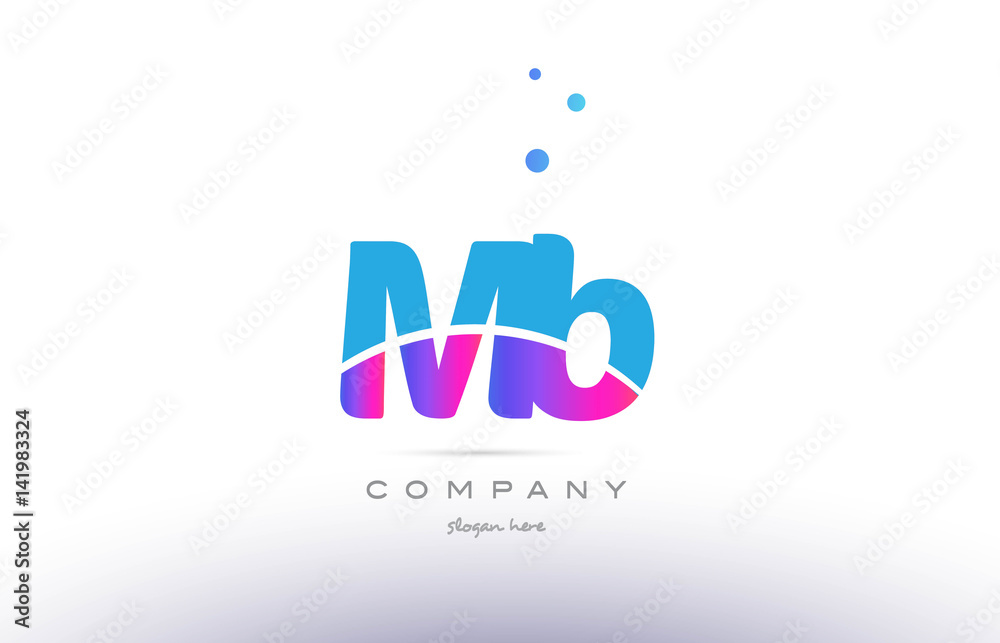 mb m b pink blue white modern alphabet letter logo icon template Stock ...