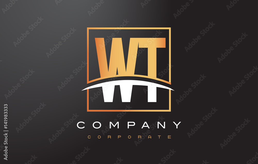 WT W T Golden Letter Logo Design with Gold Square and Swoosh. Stock ...