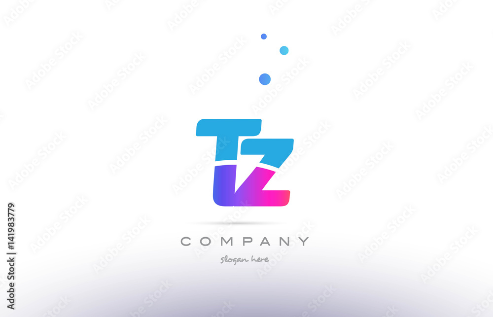 tz t z pink blue white modern alphabet letter logo icon template Stock ...