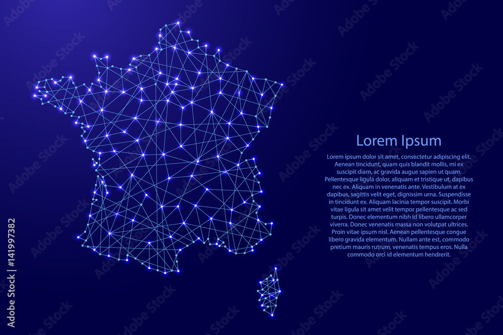 Map of France from polygonal blue lines and glowing stars vector ...