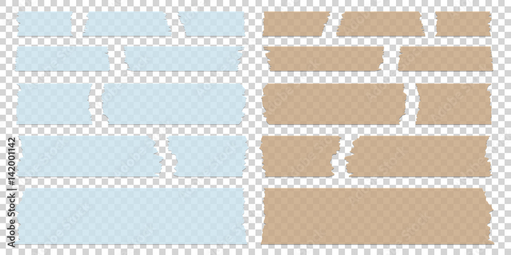 Sticky tape pieces of different size and colors on transparent ...