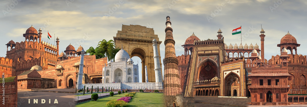 Collage of India monuments heritage sites landmarks and tours and ...