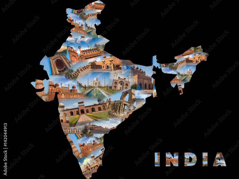 India map collage of historical monuments landmarks and travel ...