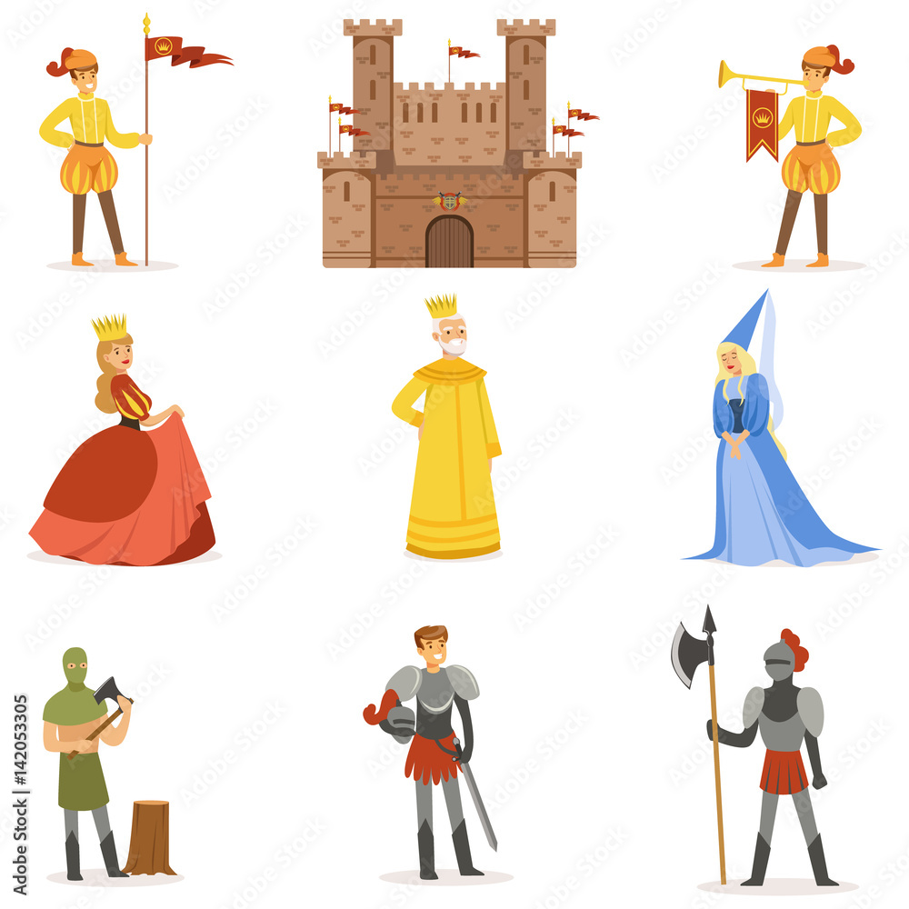 Medieval Cartoon Characters And European Middle Ages Historic Period ...
