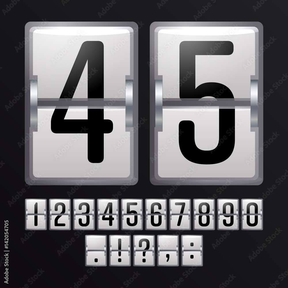 Mechanical Scoreboard Vector. Silver Timetable With Black Numbers ...