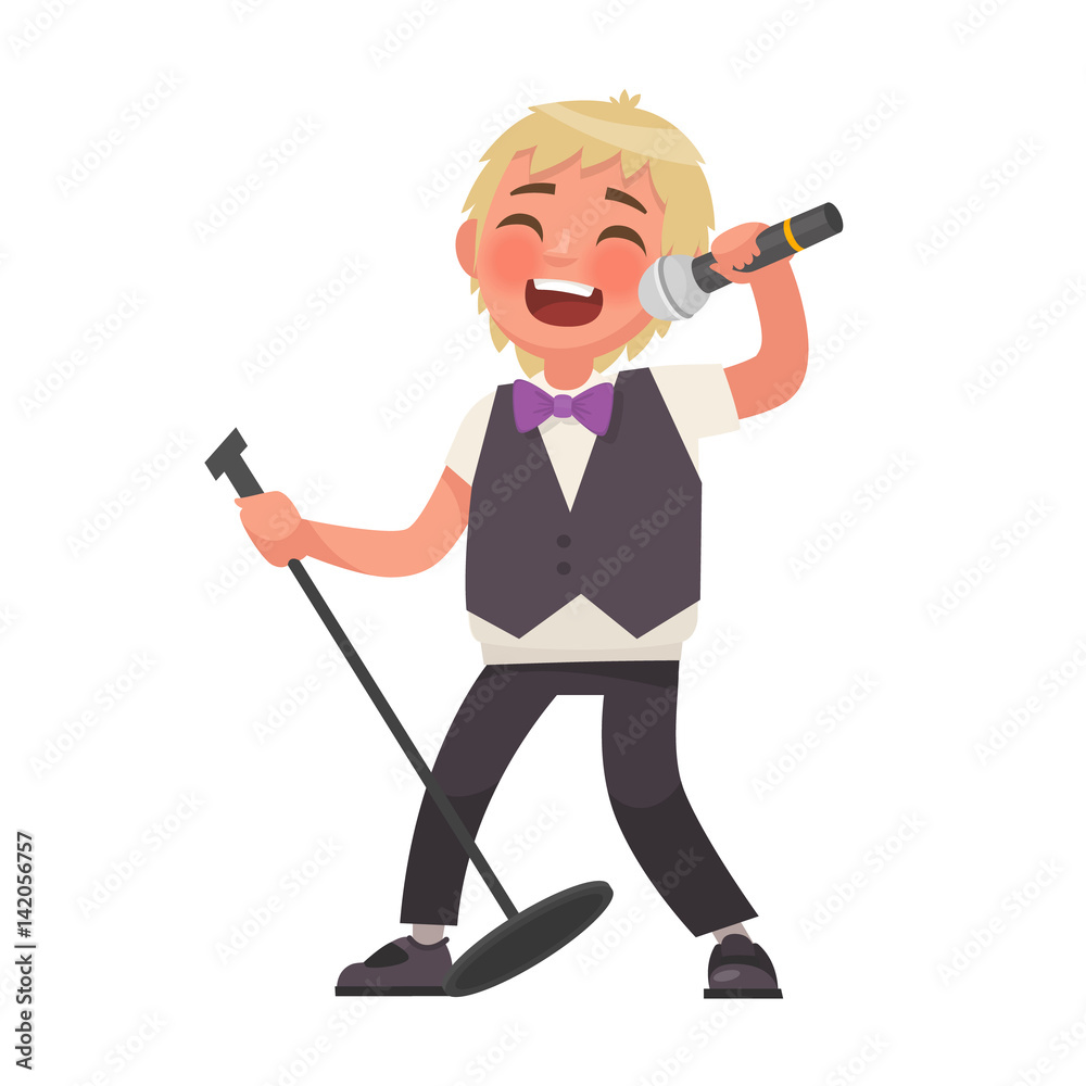 Boy emotionally sings a song on an isolated background. Vector ...
