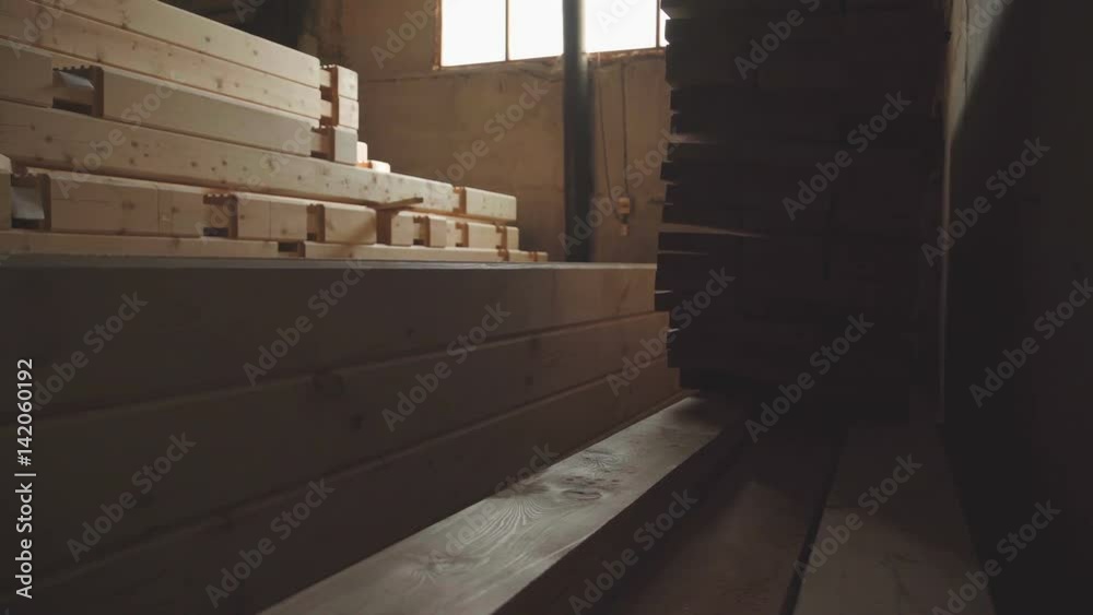 LVL Laminated Veneer Lumbe. Large hangar with the production line for ...