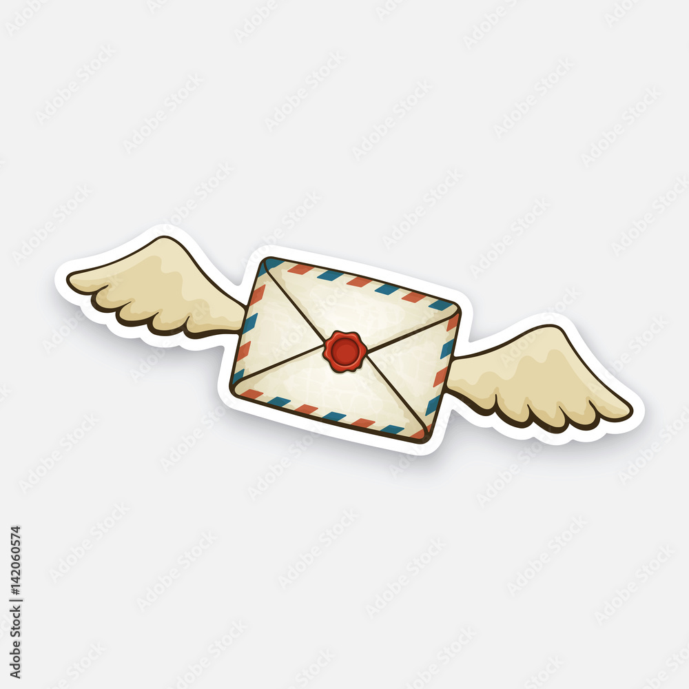 Vector illustration. Flying closed vintage mail envelope with wax seal ...