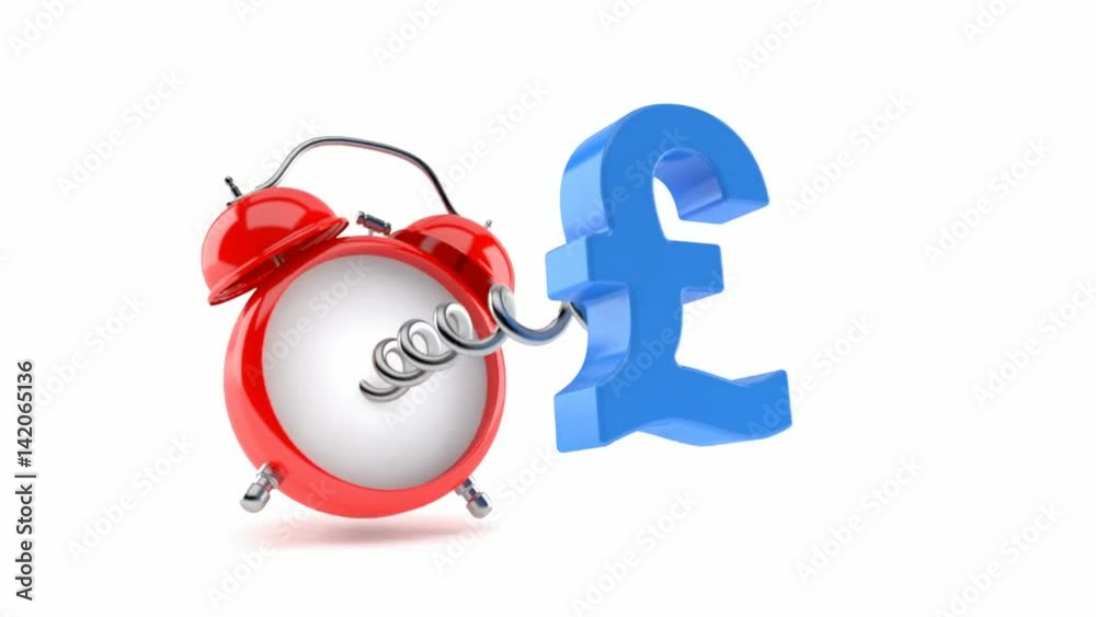 Alarm clock with pound currency symbol isolated on white background ...
