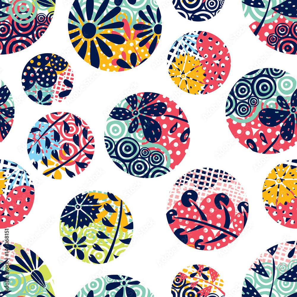 Decorative flowers polka dot pattern. Vector seamless pattern. Stock ...