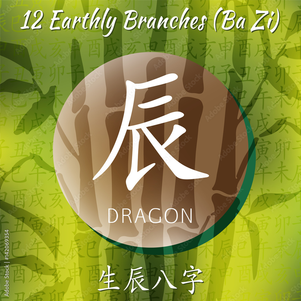 Set of chinese feng shui hieroglyphs. Translation of 12 zodiac animals ...