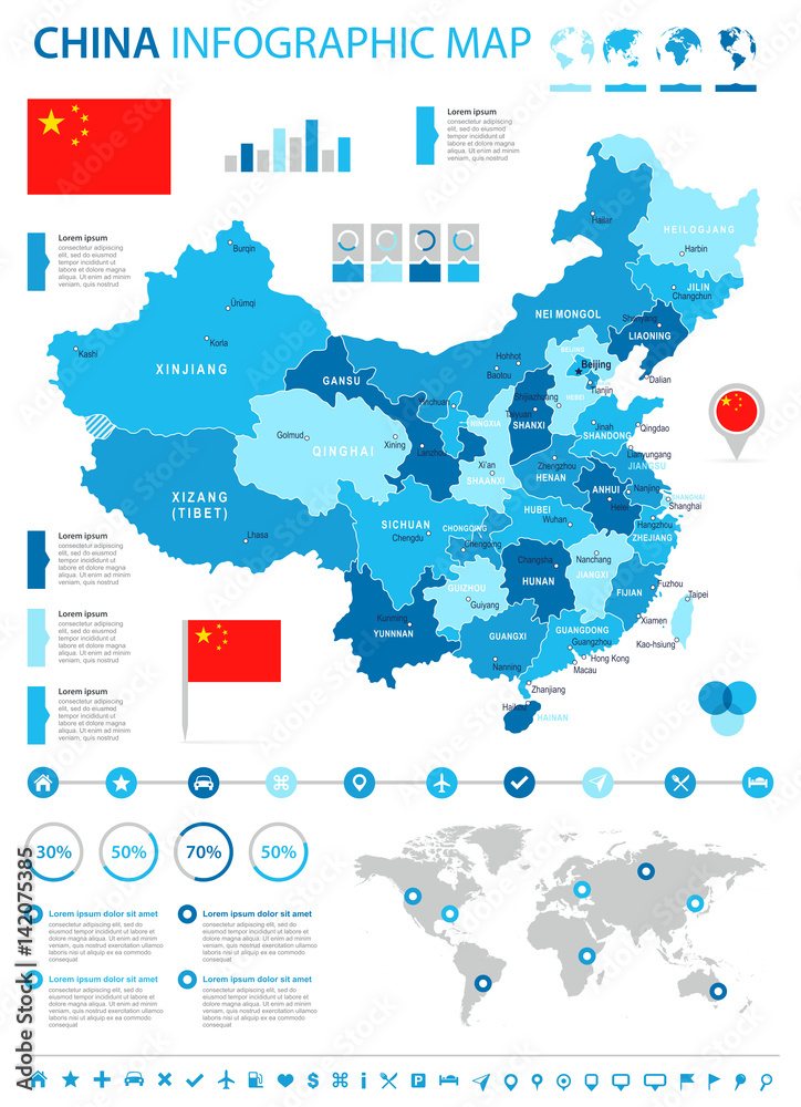 China - map and flag - infographic illustration Stock Vector | Adobe Stock
