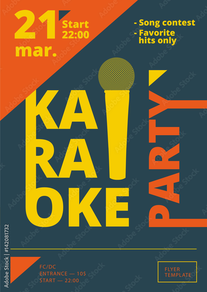 Karaoke party poster or flyer template in A4 size. Song contest pre ...