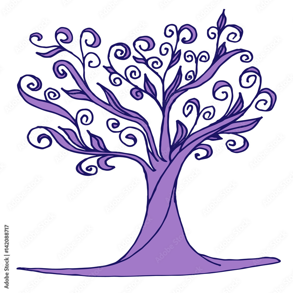Magic tree blue drawing Stock Illustration | Adobe Stock