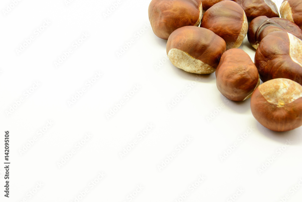 Closeup chestnuts isolated on white background. Fresh autumn chestnut ...