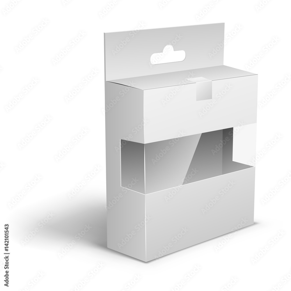 Blank white product packaging box with the hanger cut Stock Vector ...